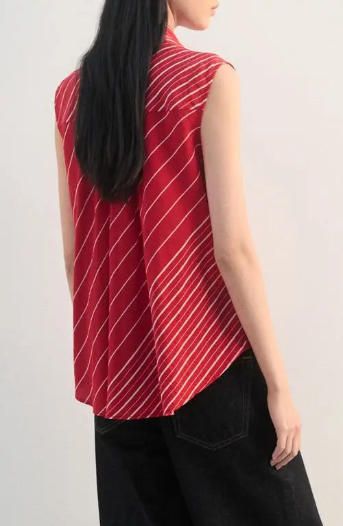 Mango Striped Tie Neck Top