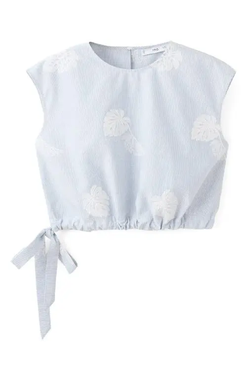 Mango Embroidered Striped Crop Top