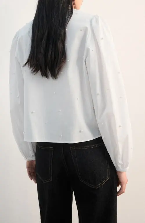 Mango Pearl Detail Puff Sleeve Shirt