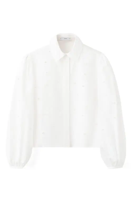 Mango Pearl Detail Puff Sleeve Shirt