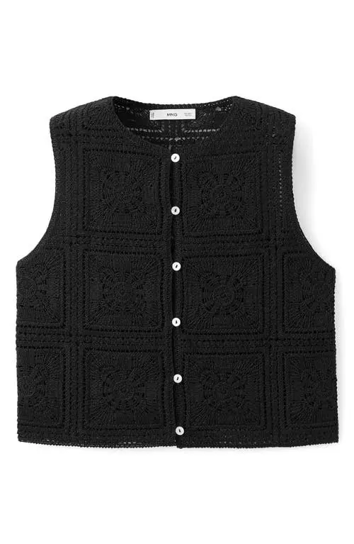 Mango Sleeveless Crochet Button-up Top