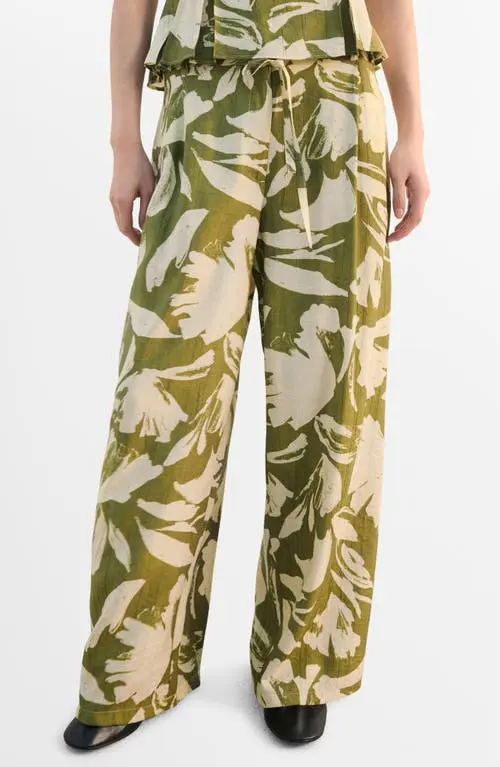 Mango Floral Belted Straight-leg Pants - Green