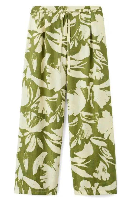 Mango Floral Belted Straight-leg Pants