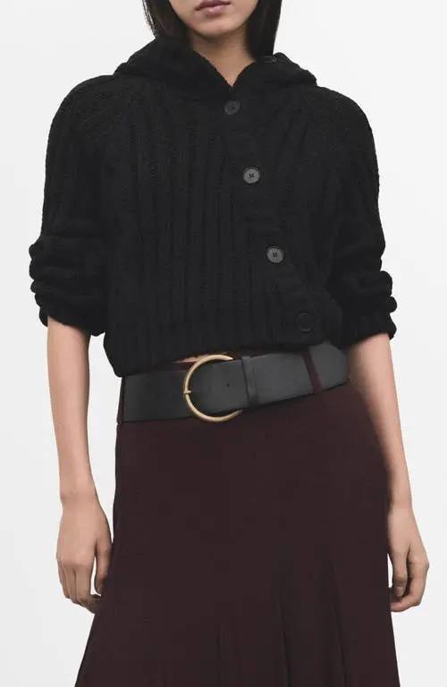 Mango Asymmetric Knit Hoodie - Black