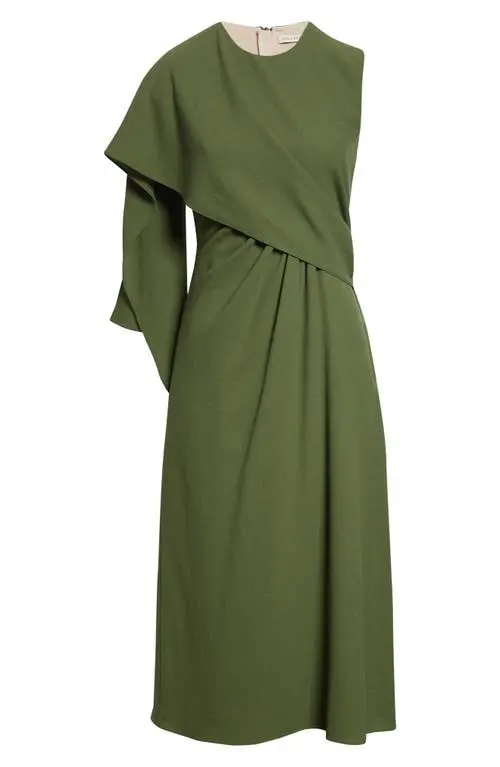 EMILIA WICKSTEAD Tidus Draped Wool Crepe Midi Dress - Olive