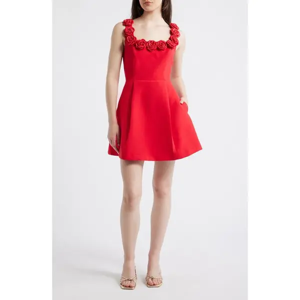 LUCY PARIS Rosette Trim Cocktail Minidress - Red