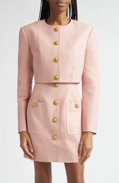 Balmain Cropped Lambskin Jacket - 4hr Powder Pink