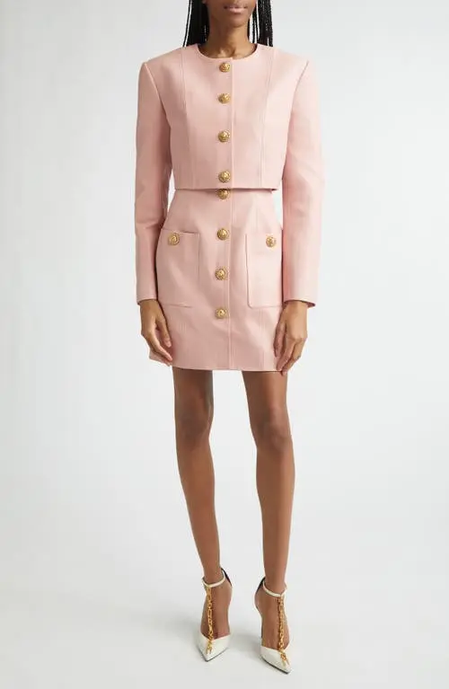 Balmain Cropped Lambskin Jacket - 4hr Powder Pink