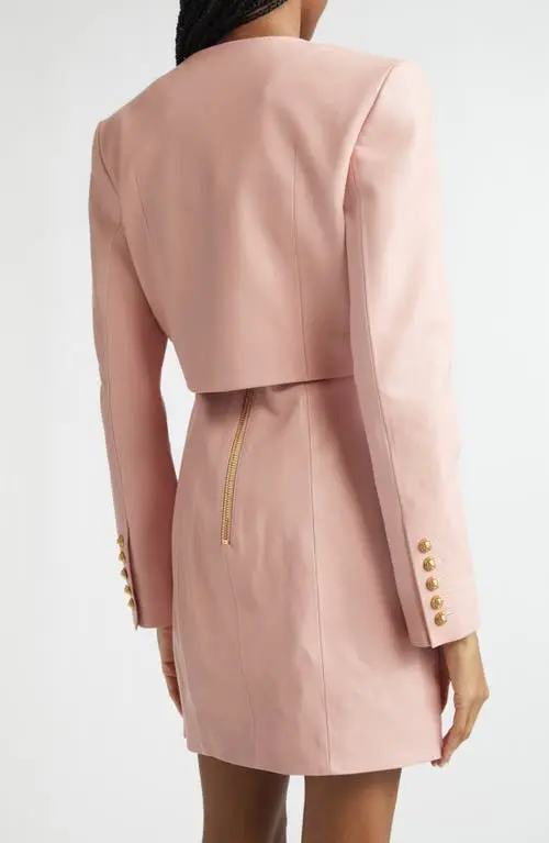 Balmain Cropped Lambskin Jacket - 4hr Powder Pink