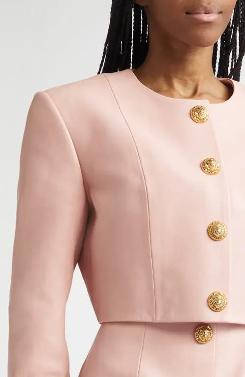 Balmain Cropped Lambskin Jacket - 4hr Powder Pink