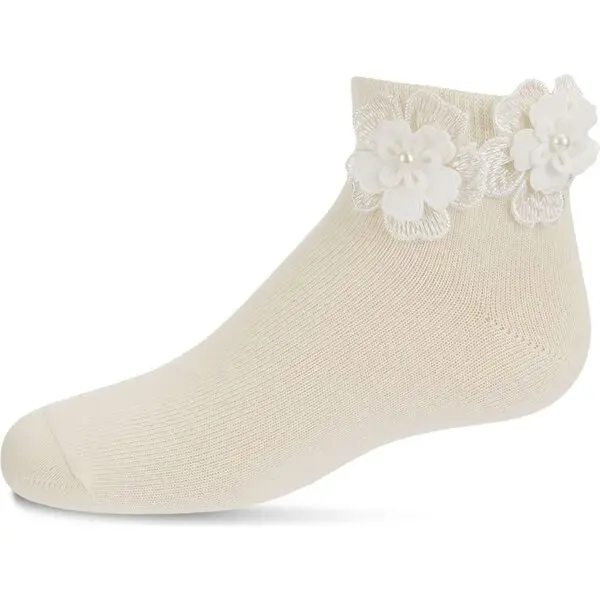 MEMOI Floral Appliqué Anklet Socks - Winter White