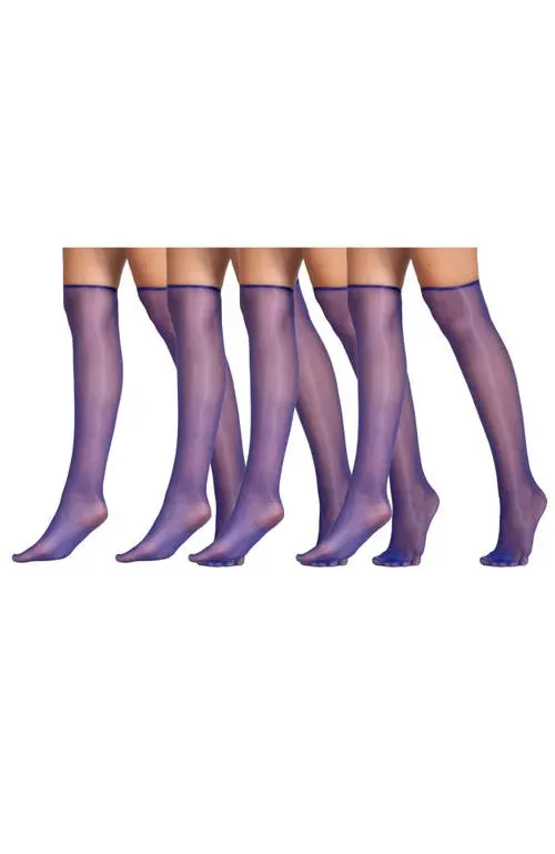 LECHERY® Lustrous Shiny Sheer Knee-highs 4 Pairs - Blue