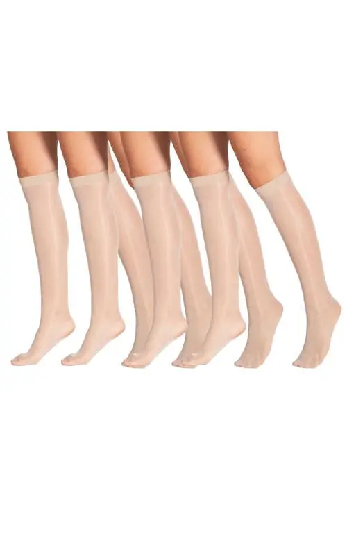 LECHERY® Lustrous Shiny Sheer Knee-highs 4 Pairs - Natural