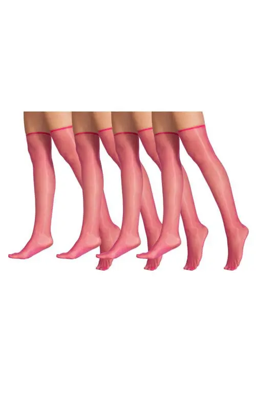LECHERY® Lustrous Shiny Sheer Knee-highs 4 Pairs - Pink