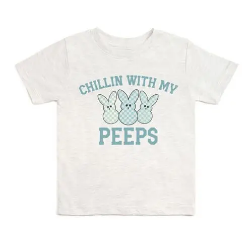 SWEET WINK Chillin With My Peeps Checker Easter Short Sleeve T-shirt - Ash