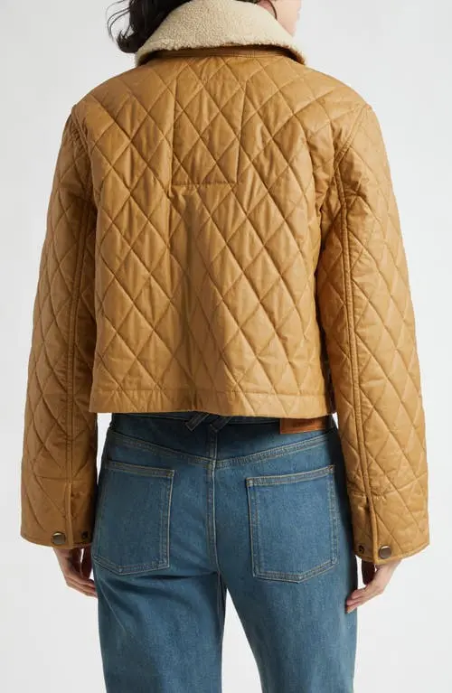 Burberry Howle Quilted Jacket With Shearling Collar - Sepia/hay