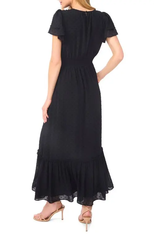 CECE DUPRAZ Flutter Sleeve Swiss Dot Chiffon Maxi Dress
