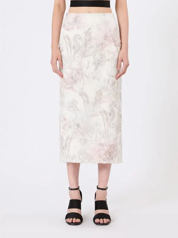 Max Mara Printed Organza And Gabardine Pencil Midi Skirt