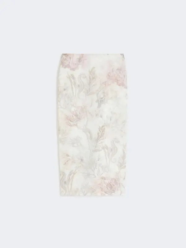 Max Mara Printed Organza And Gabardine Pencil Midi Skirt