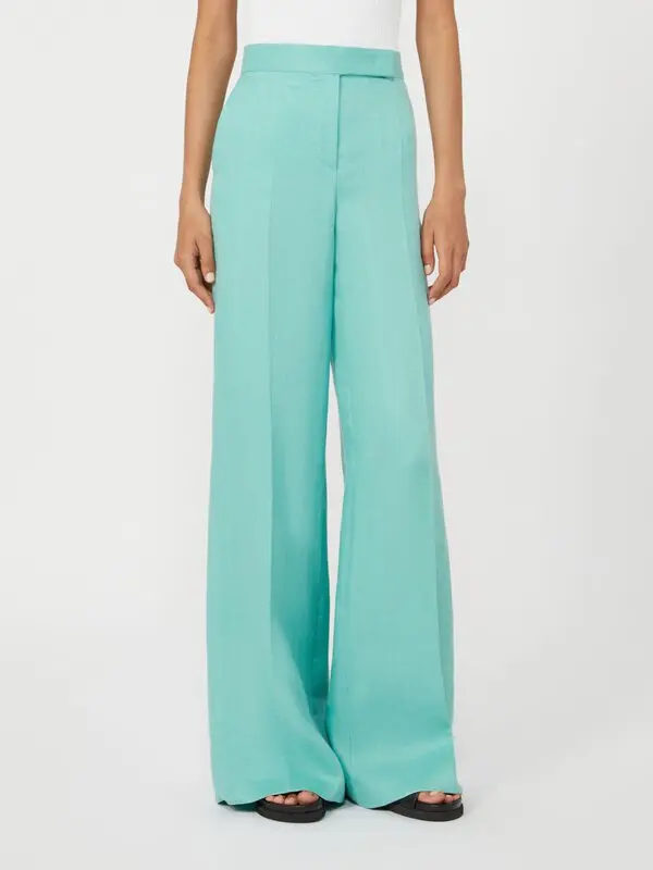 Max Mara Herringbone Linen Twill Trousers - Water