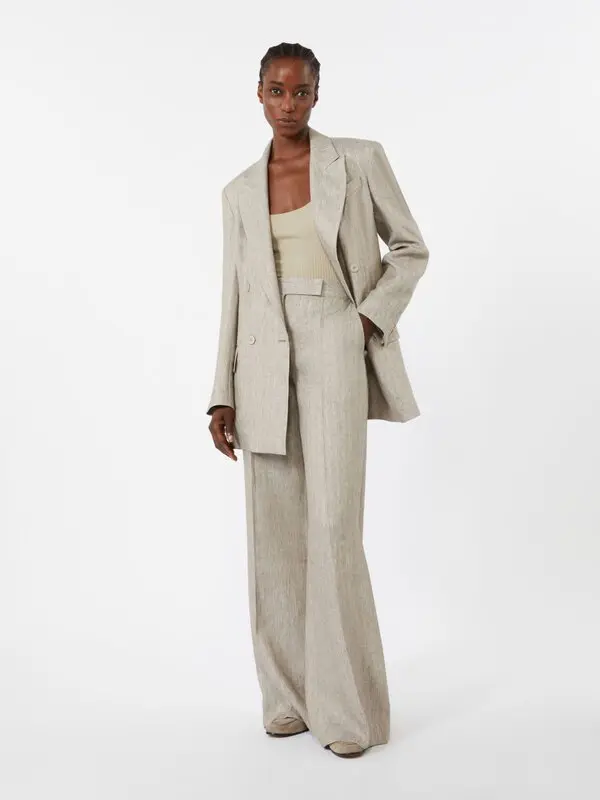 Max Mara Herringbone Linen Twill Trousers - Beige