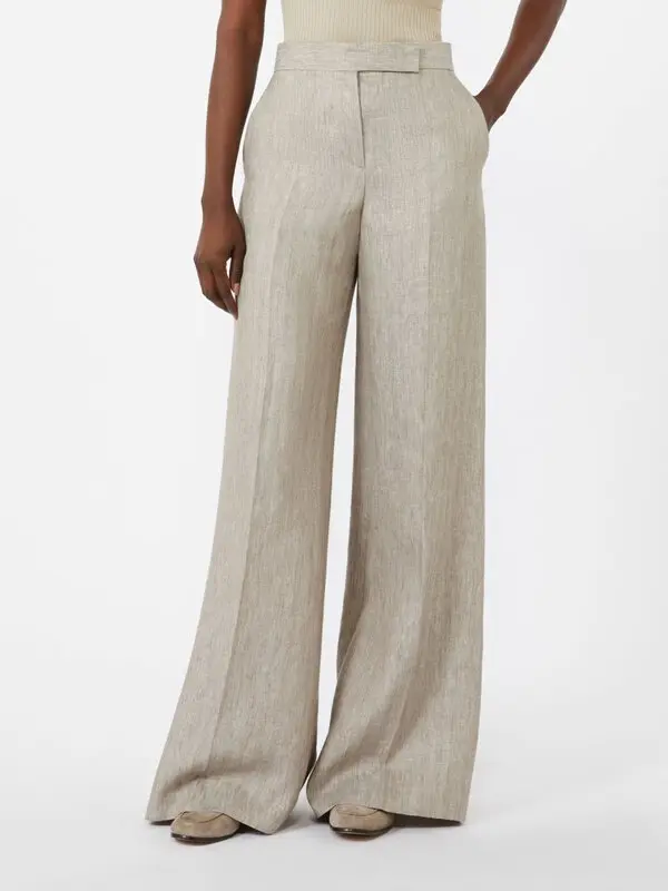 Max Mara Herringbone Linen Twill Trousers - Beige