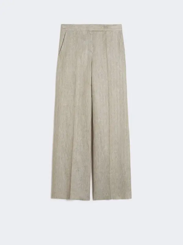 Max Mara Herringbone Linen Twill Trousers - Beige