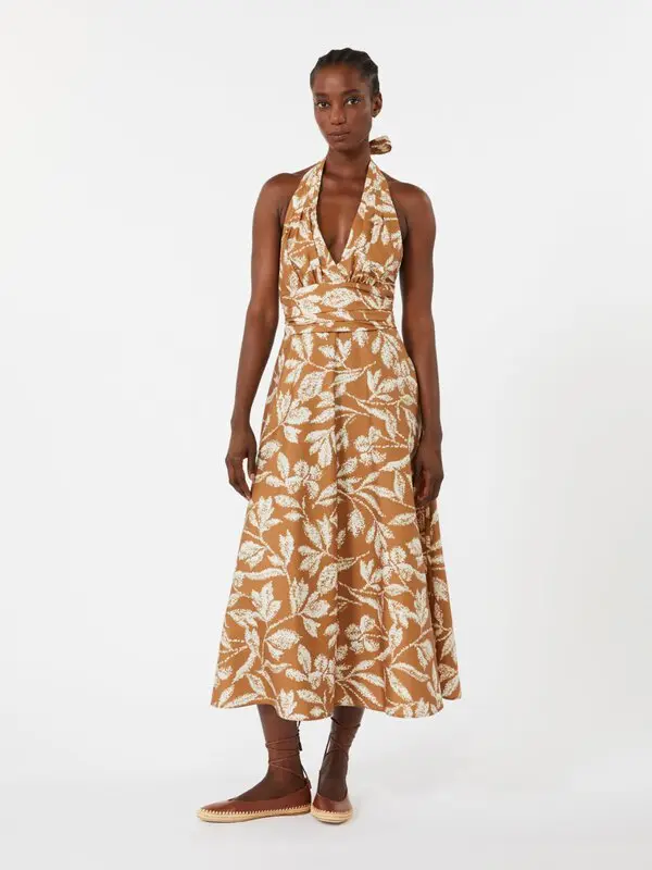 Max Mara Printed Poplin Long Dress - Caramel