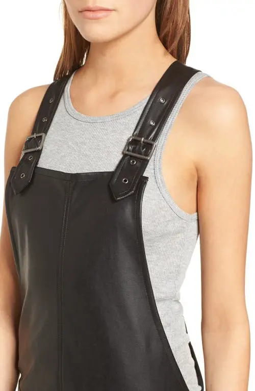 David Lerner Faux Leather Overalls