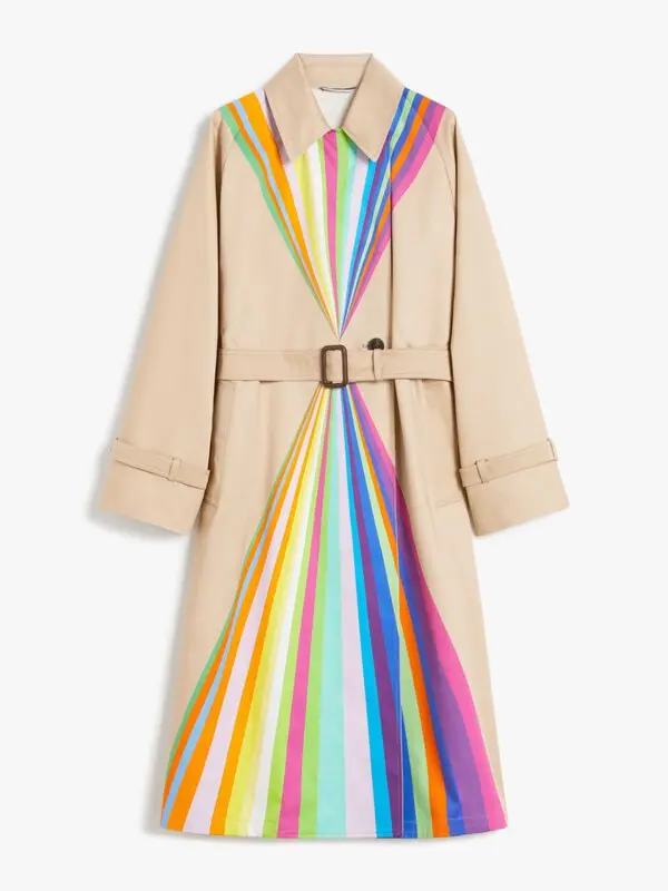 Max Mara Trench Coat In Water-repellent Cotton With Rainbow Print - Multicolour