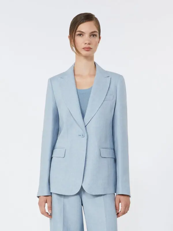 Max Mara Linen Canvas Blazer - Light Blue