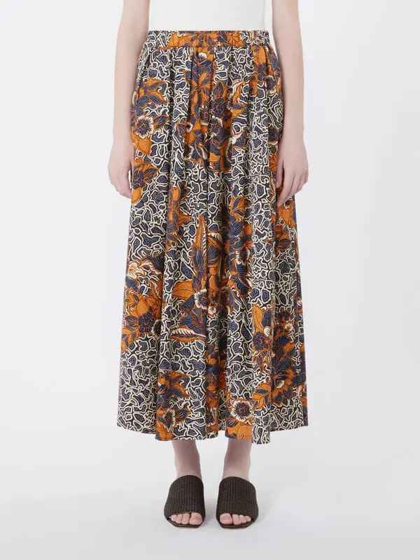 Max Mara Printed Poplin Pleated Long Skirt