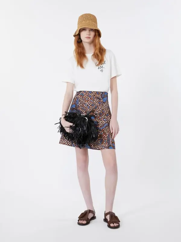 Max Mara Printed Stretch Cotton A-line Skirt