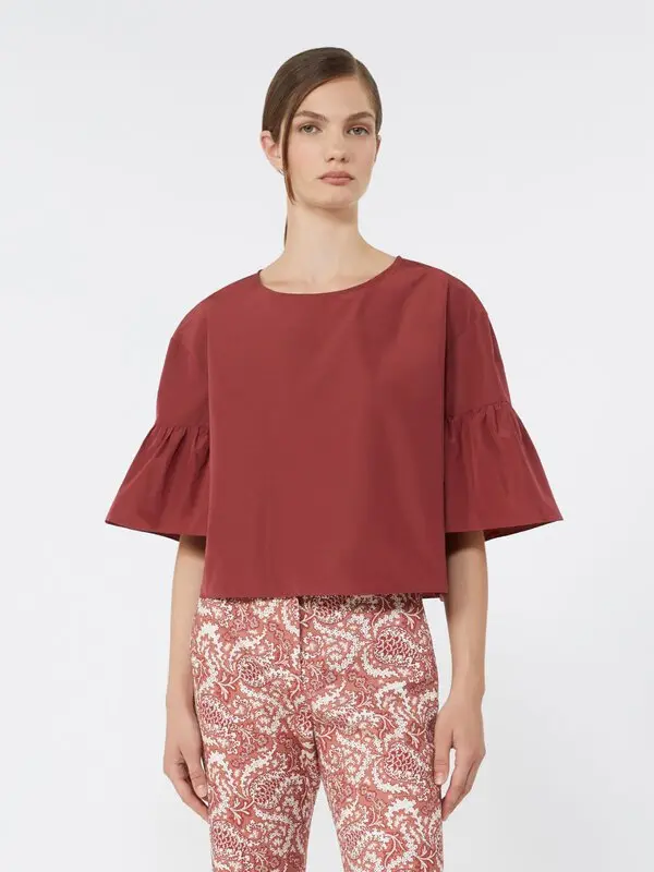 Max Mara Cotton Taffeta Cropped Blouse - Cherry