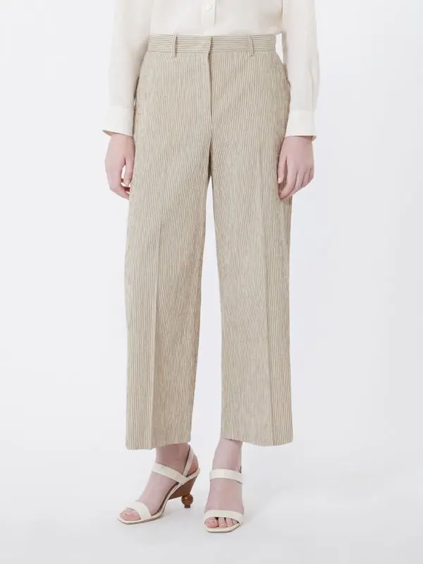 Max Mara Cotton And Linen Seersucker Ankle Trousers