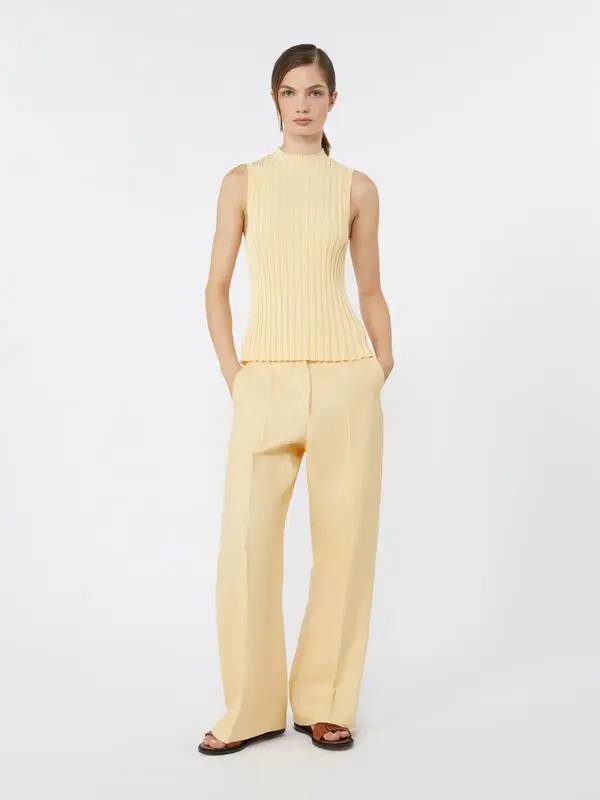 Max Mara Linen Canvas Wide Leg Trousers