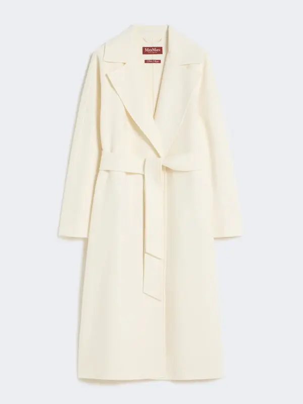 Max Mara Long Wool, Cashmere And Silk Coat - White