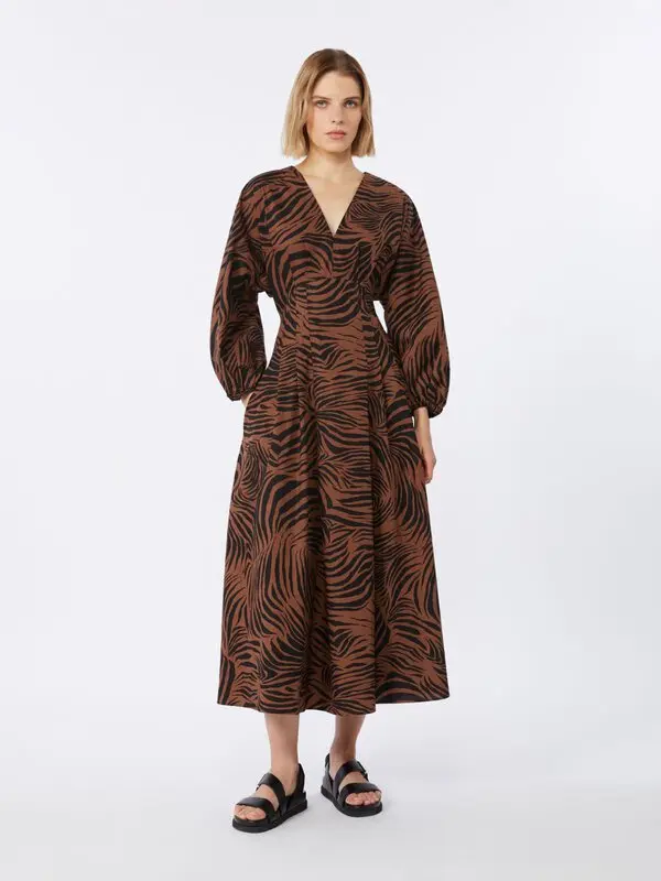 Max Mara Printed Cotton Poplin Midi Dress - Brown