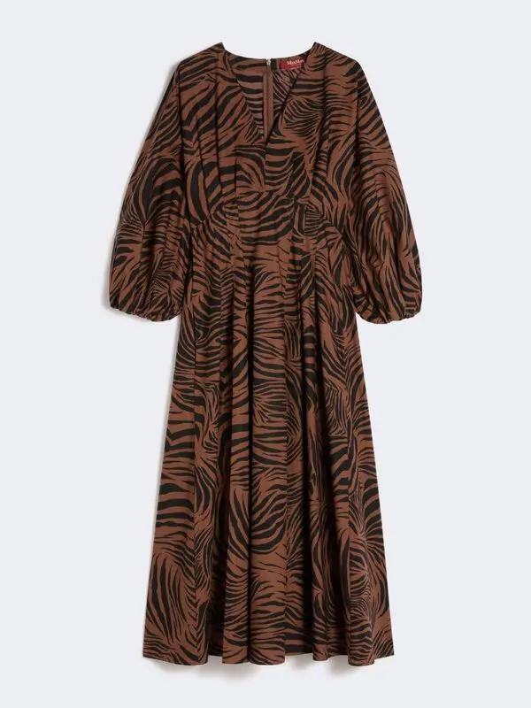 Max Mara Printed Cotton Poplin Midi Dress - Brown