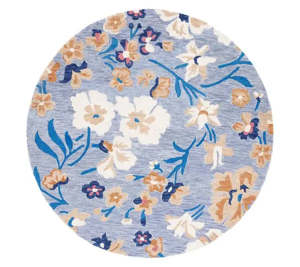 SAFAVIEH Blue Garden 6' X 6' Round Hand Tufted Ool Rug - One-color