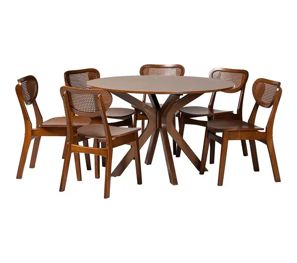 BAXTON STUDIO Giuliana Wood And Rattan 7-piece Dining Set - One-color