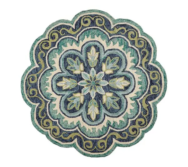 OX BAY TRADING CO. Ox Bay Green/ivory Medallion Wool Indoor Area R Ug, 8' X 8 - One-color