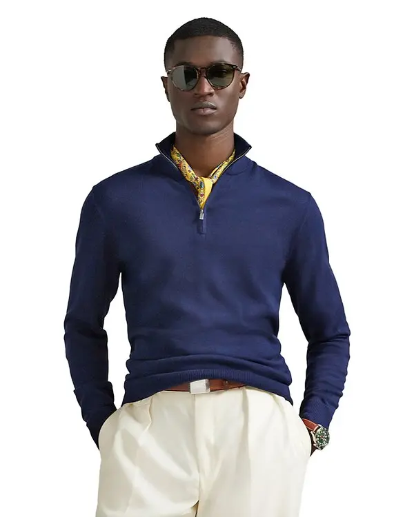 Polo Ralph Lauren Cotton Quarter Zip Mock Neck Sweater - Navy