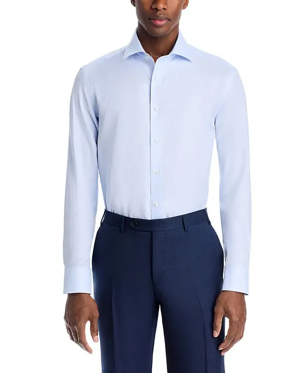 Canali Regular Fit Geo Weave Dress Shirt - Blue
