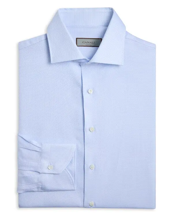 Canali Regular Fit Geo Weave Dress Shirt - Blue