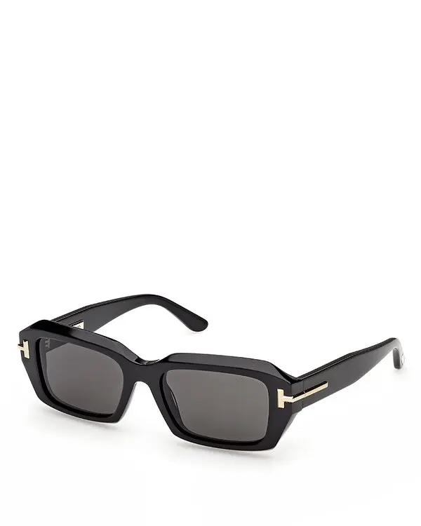 TOM FORD Rectangular Full Rim Sunglasses, 53mm - Shiny Black/smoke