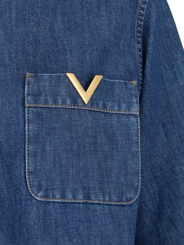 Valentino Garavani Vgold Cotton Chambray Top - Blue