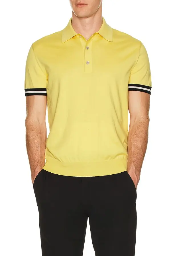 TOM FORD Contrast Cotton Silk Short Sleeve Polo In Yellow