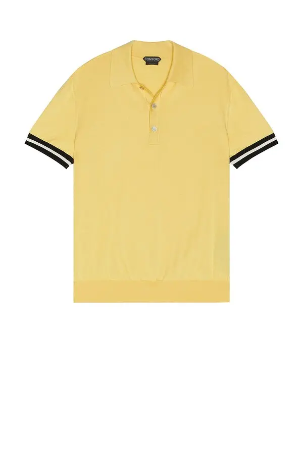 TOM FORD Contrast Cotton Silk Short Sleeve Polo In Yellow