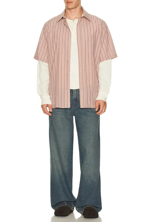 Simkhai Deacon Short Sleeve Oversized Shirt In Pink